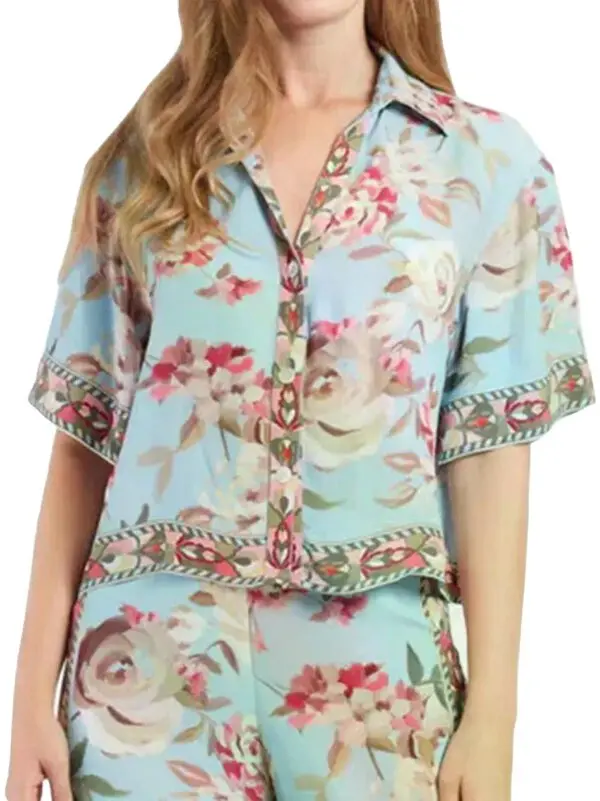 Derhy Floral-print Buttoned Shirt - Blue