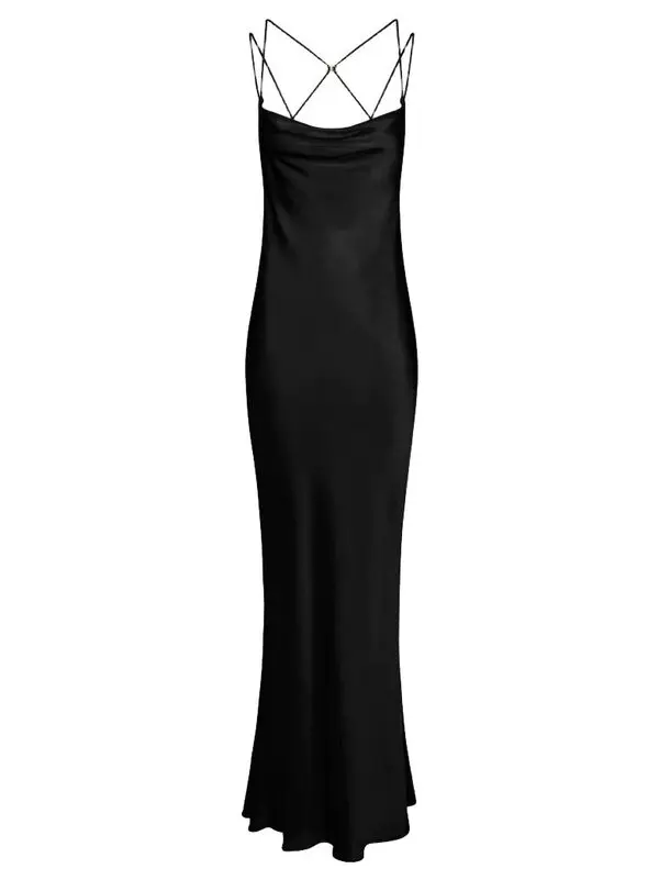 Elisabetta Franchi Satin Strap Maxi Dress - Black