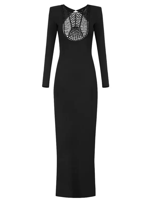 Elisabetta Franchi Geometric Bib Embellished Maxi Dress - Black