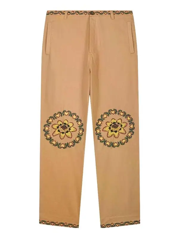 BAZISZT Floral Embroidery Trousers - Neutrals