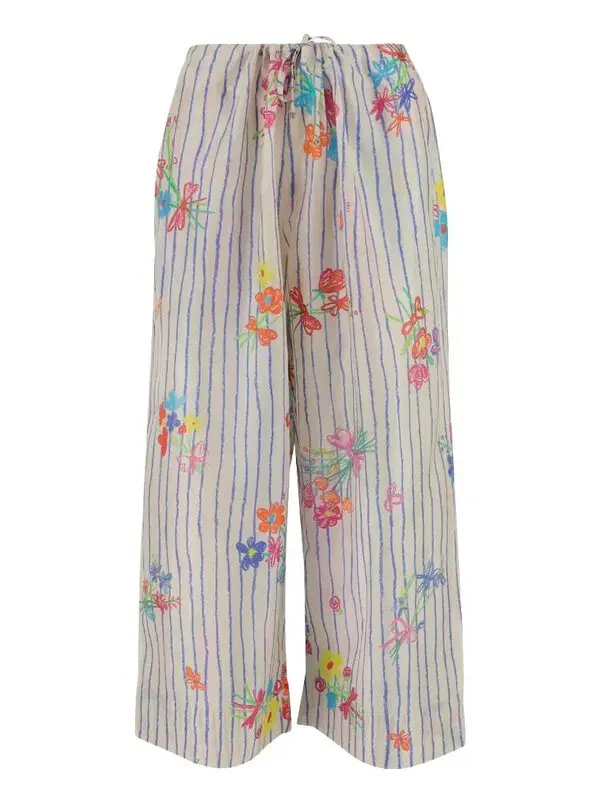 Pero Striped Floral Trousers - Neutrals