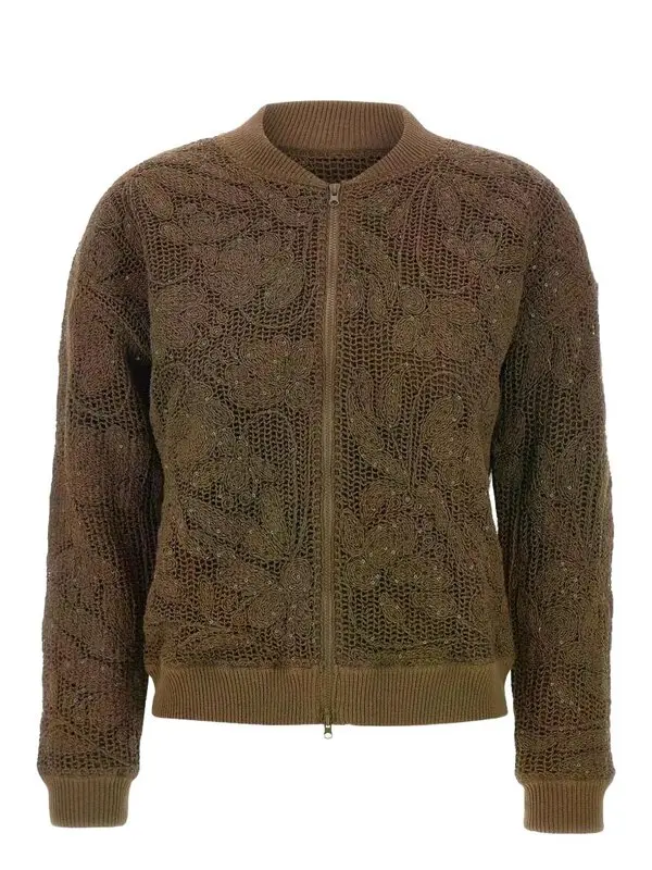 KANGRA Embroidered Sequin Bomber Jacket - Brown