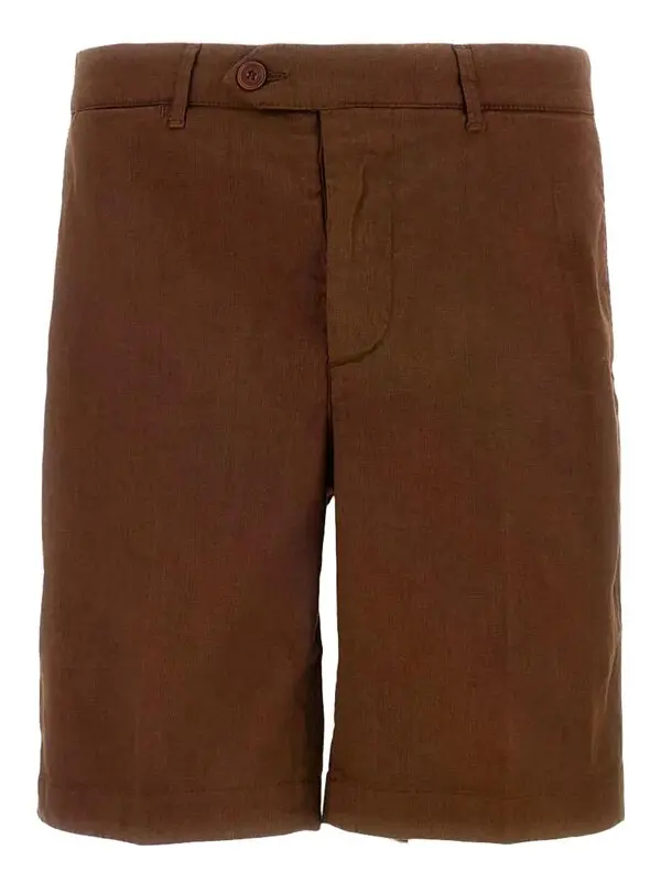 TELA GENOVA Belt-loops Linen Shorts - Brown