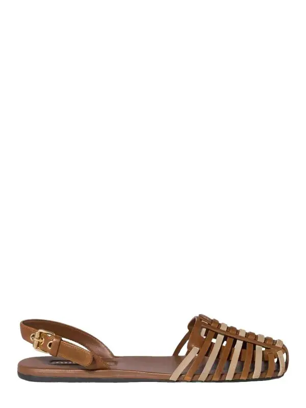 Miu Miu Leather Strappy Ballerinas - Brown