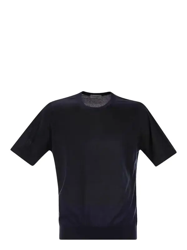 John Smedley Ribbed Hem Crew Neck T-shirt - Blue