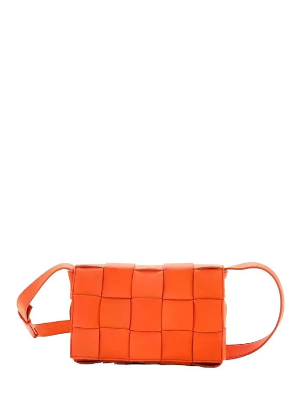 Bottega Veneta Cassette Maxi Intrecciato Leather Small Crossbody Bag - Orange