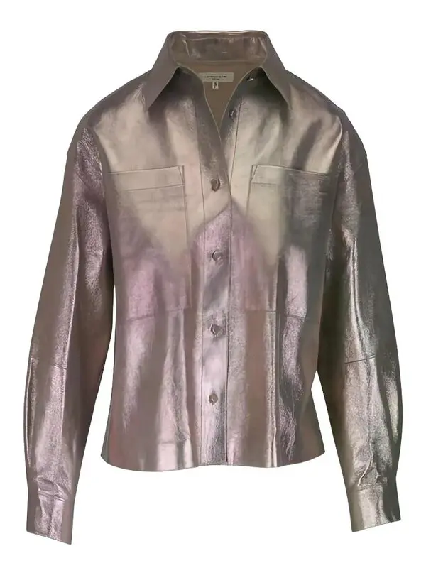 Lafayette 148 New York Metallic Suede Shirt - Gold