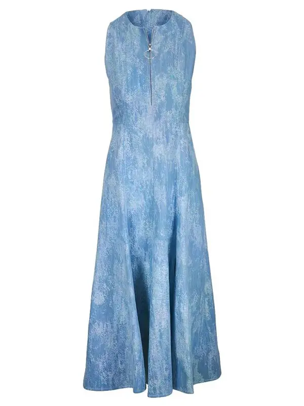 Akris Washed Denim Jacquard Midi Dress - Blue