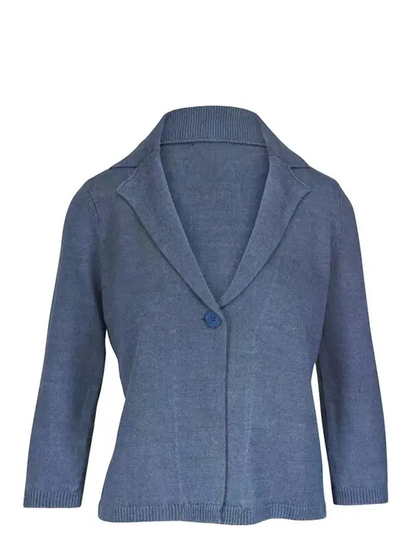 Kinross Cashmere Collared Linen Cardigan - Blue