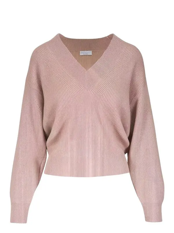 Brunello Cucinelli V-neck Ribbed Sweater - Pink