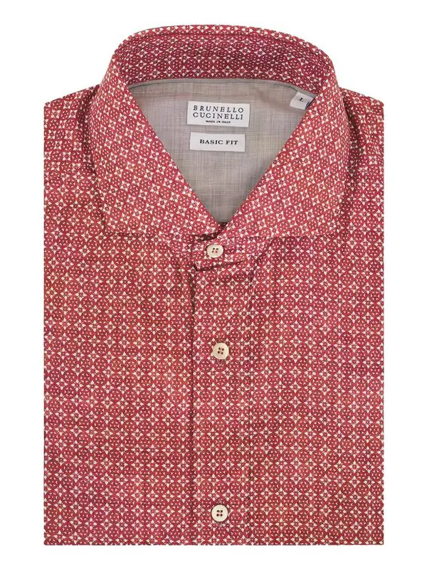 Brunello Cucinelli Geometric-patternbutton-down Cotton Shirt - Red