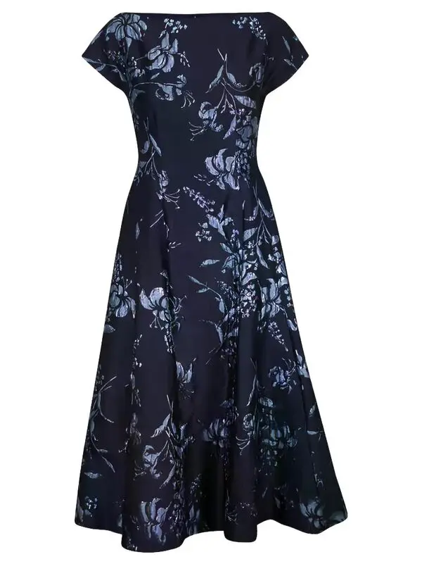 Lela Rose Floral Pattern A-line Midi Dress - Blue
