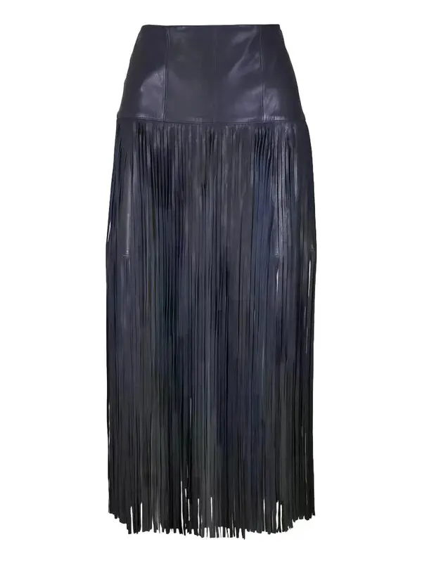TWP Fringed Leather Midi Skirt - Blue