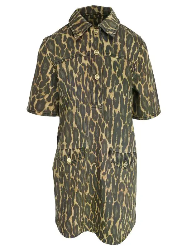 GANNI Animal-print Mini Dress - Brown