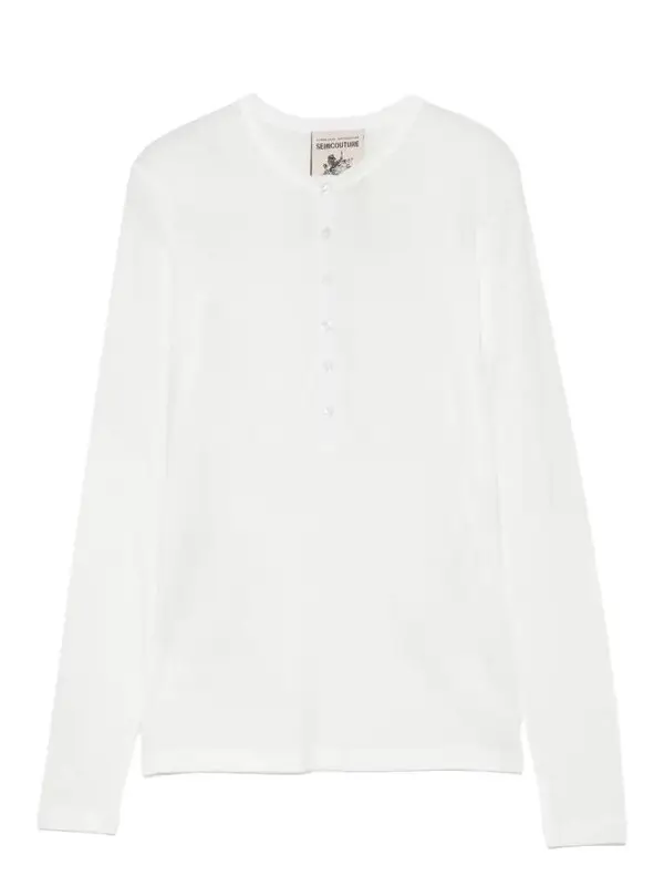 SEMICOUTURE Buttoned Long-sleeve T-shirt - White
