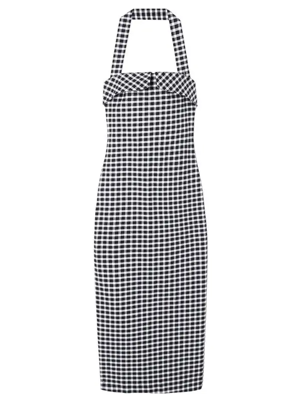Posse Chiara Checked Halterneck Midi Dress - Black