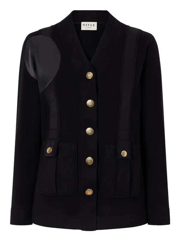 Maison Mayle Yates Grosgrain And Leather Trimmed Wool And Cotton-blend Cardigan - Black