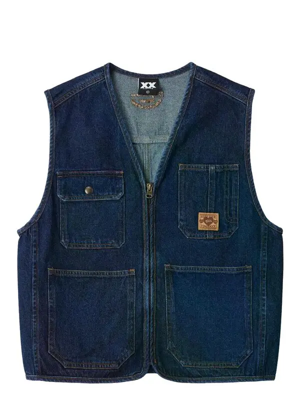 FINGERCROXX Cotton Vest With Pockets And Zip - Blue