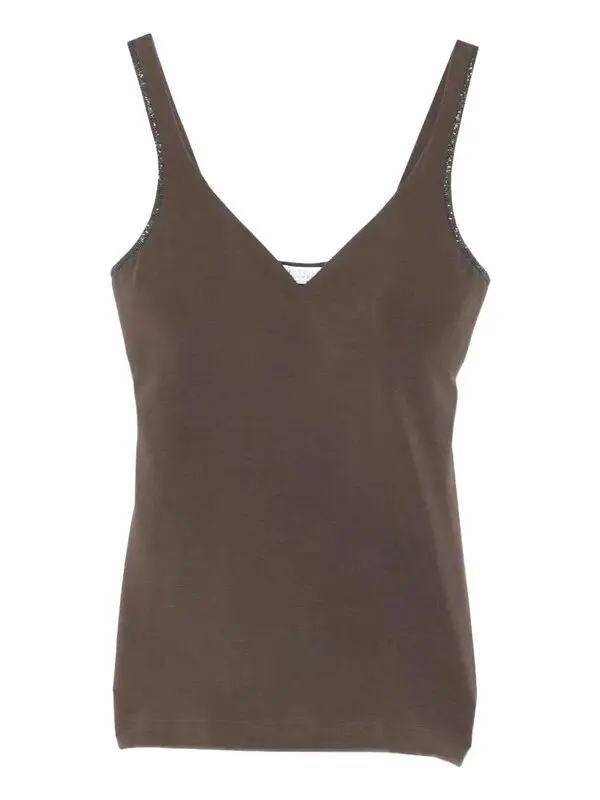 Brunello Cucinelli V-neck Strap Top - Brown