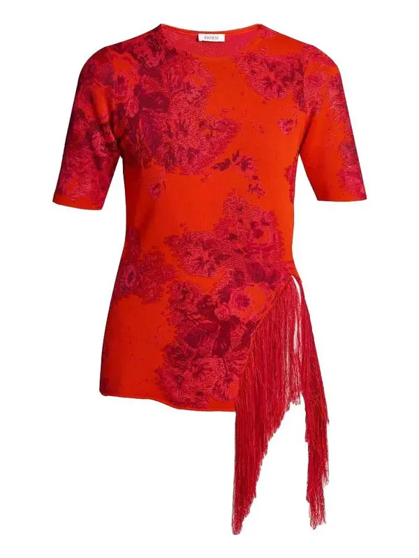 Erdem Floral Fringe Knitted Top - Red