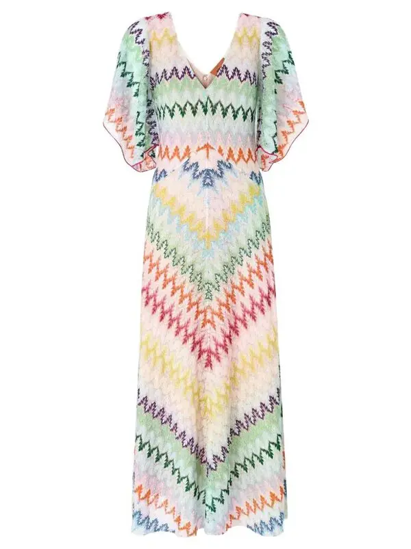 Missoni V-neck Chevron-pattern Maxi Dress - Neutrals