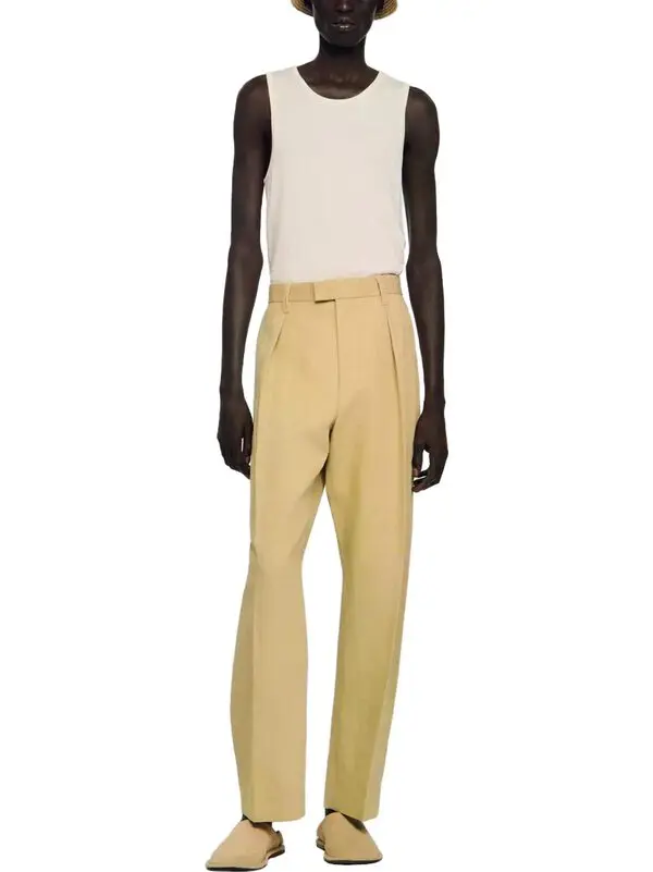 Sandro Wide Pleated Cotton-linen Trousers - Neutrals