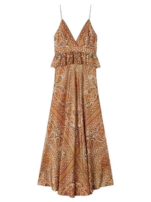 Sandro V-neck Paisley-pattern Maxi Dress - Brown