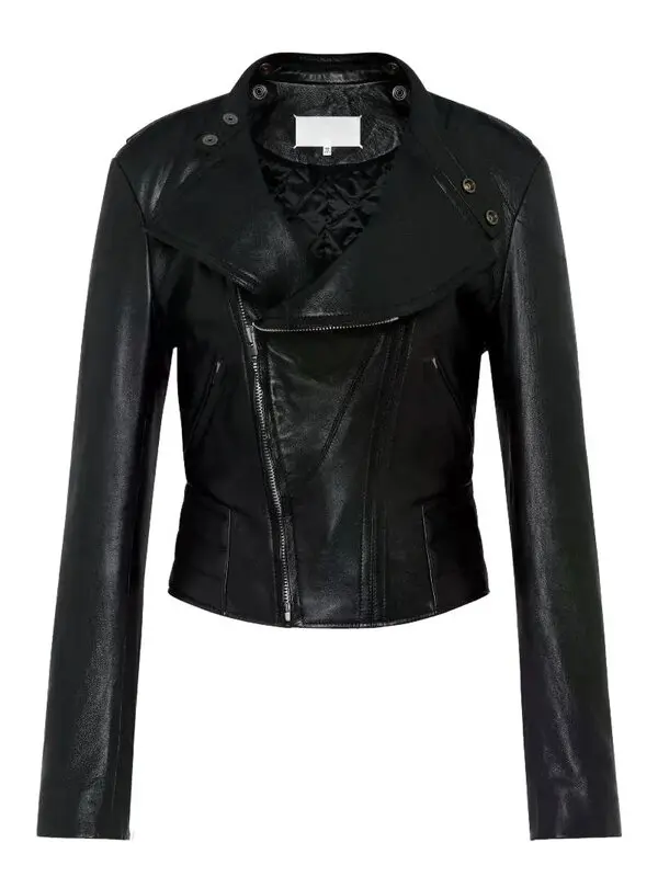 MAISON MARGIELA Folded Collar Leather Jacket - Black
