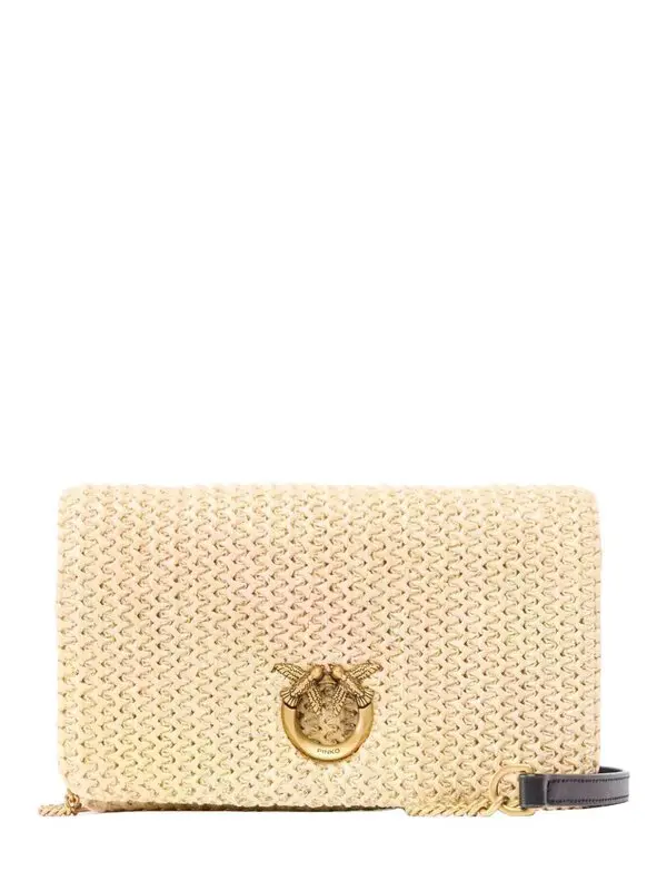 Pinko Raffia Shoulder Bag With Bird Appliqu - Neutrals