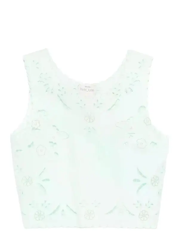 FORTE_FORTE Floral Scalloped Top - Green
