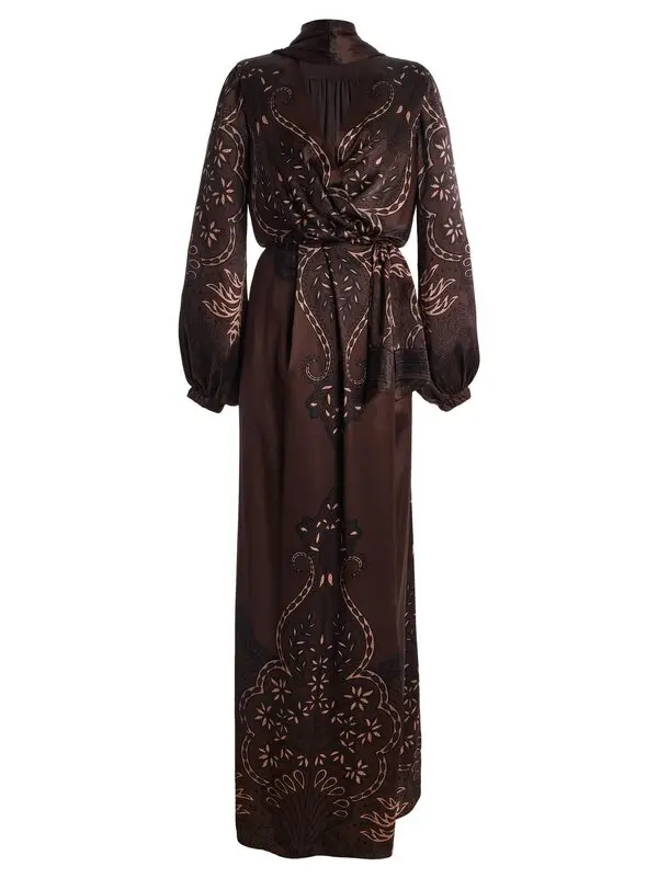 Johanna Ortiz Wrapped Silk Midi Dress - Brown