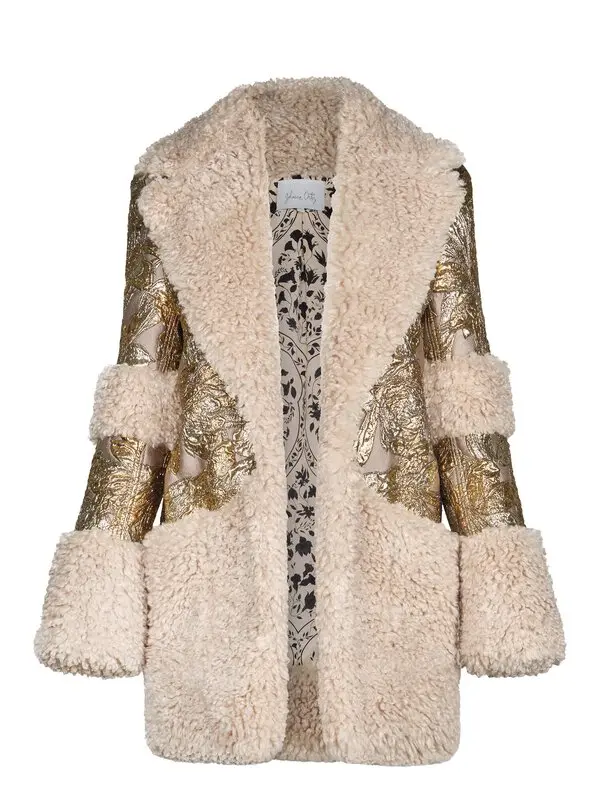 Johanna Ortiz Metallic Furry Jacket - Gold
