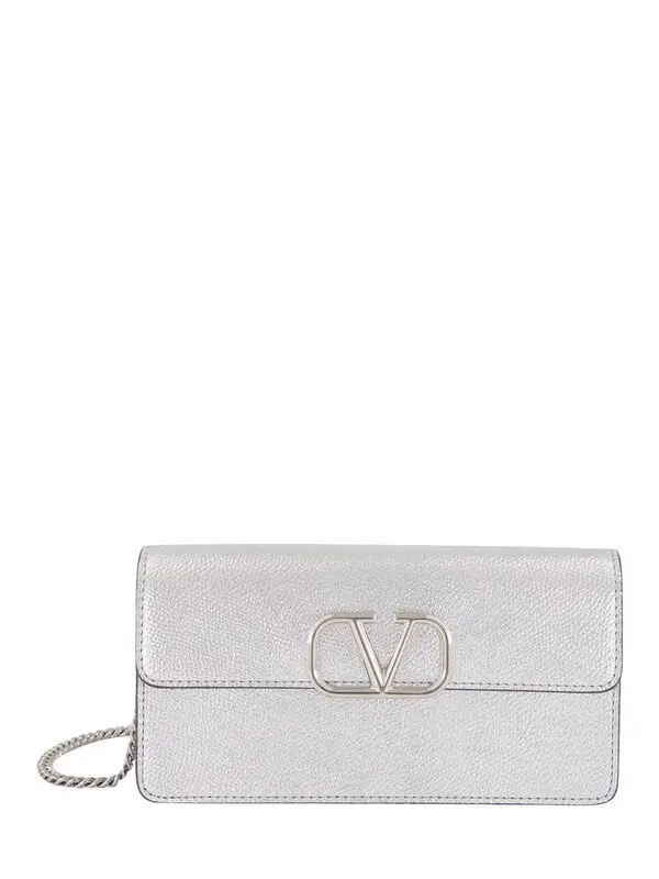 Valentino Garavani Calfskin Clutch With Chain Strap - Silver