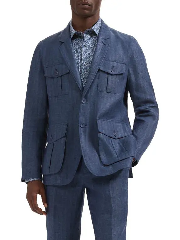 Bugatchi Linen Safari Jacket - Navy