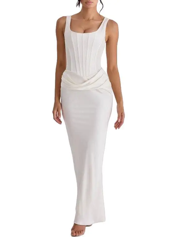 House Of Cb Kira Corset Bodice Satin Gown - Ivory