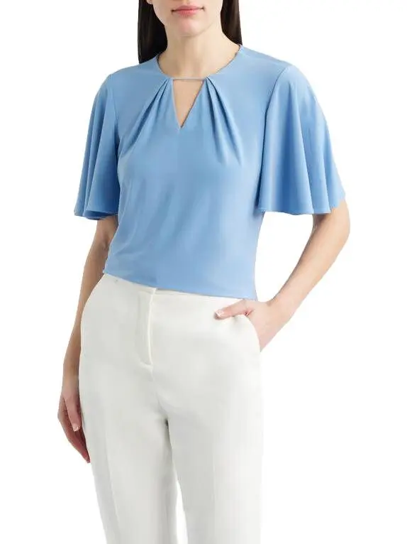 Anne Klein Pleat Neck Bell Sleeve Top - Lagoon