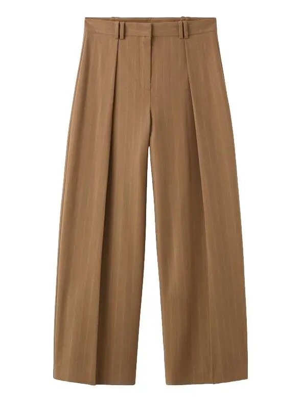 Mango Systeck Pleated Wide Leg Trousers - Caramel