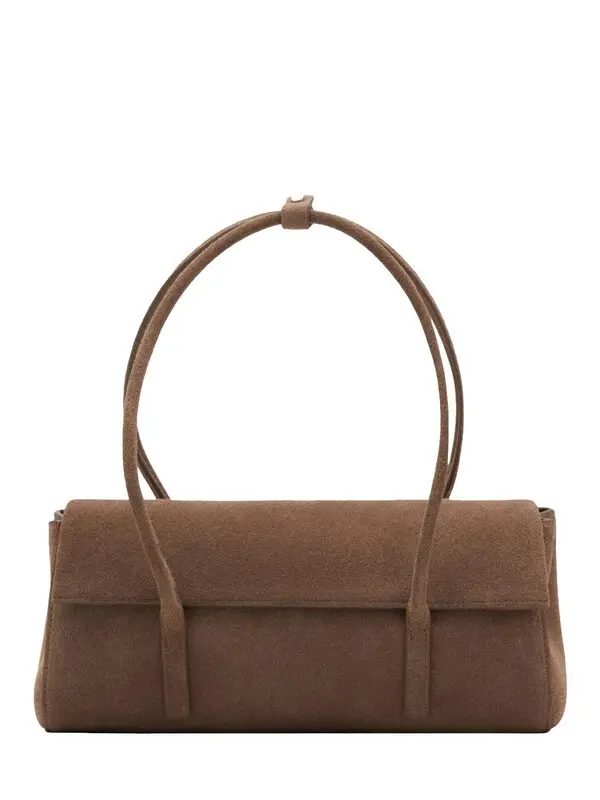 Mango Suede Shoulder Bag - Medium Brown