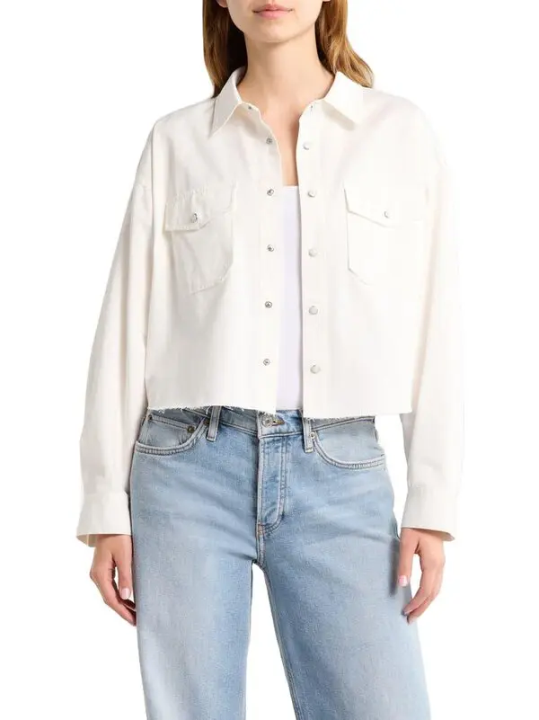 RE/DONE Camper Raw Hem Crop Snap-up Twill Shirt - Blanco