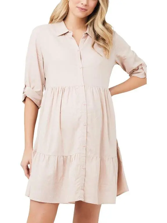 RIPE MATERNITY Adel Linen Shirt Dress - Peachy Pink