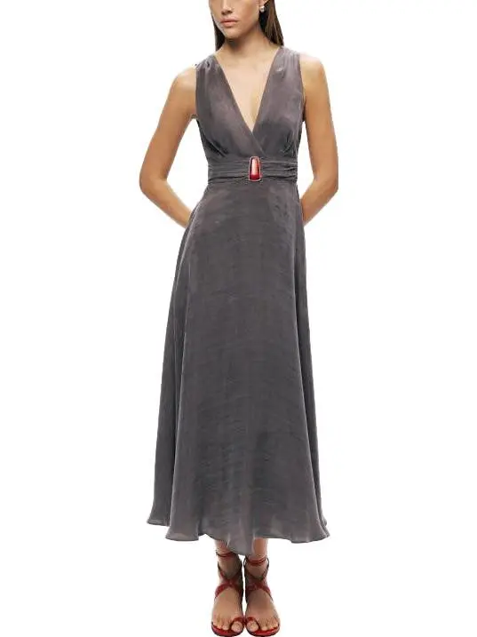 NOCTURNE V-neck Sleeveless Midi Dress - Anthracite