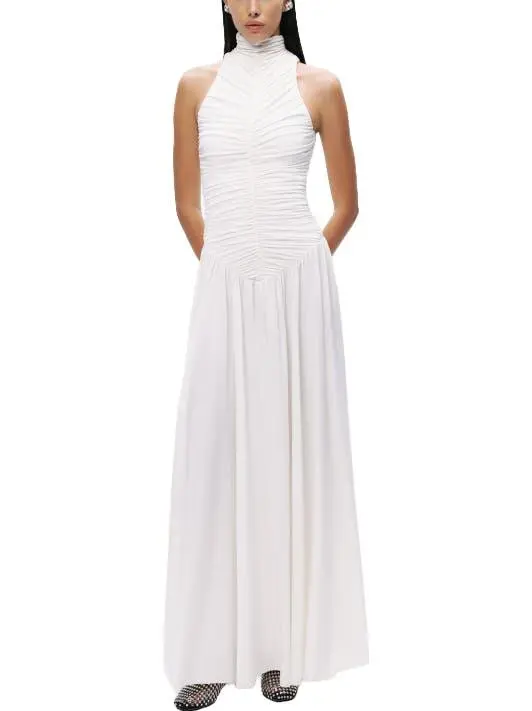 NOCTURNE Ruched High-neck Maxi Dress - White