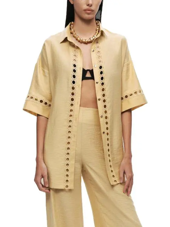 NOCTURNE Belted Eyelet Detail Short-sleeve Jacket - Yellow