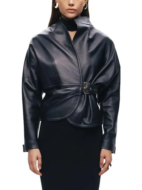 NOCTURNE Leather Wrap Jacket - Black