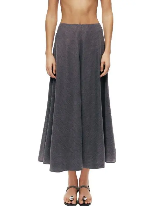 NOCTURNE Flowing Midi A-line Skirt - Grey