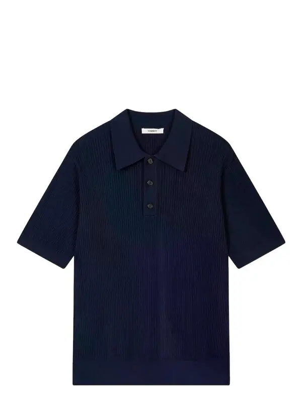 STUDIO TOMBOY Ribbed Knit Polo Shirt - Blue