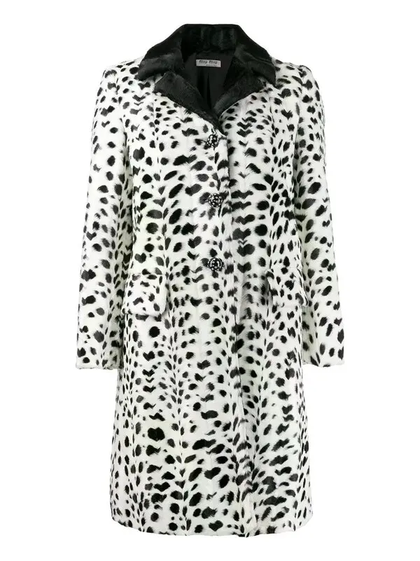Miu Miu Polka Dot Printed Faux Fur Coat - White