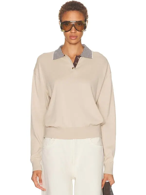 SRG Marielle Long Sleeve Knit Polo - Tan