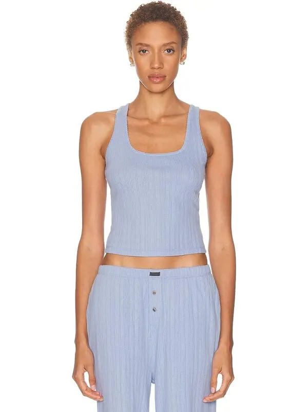 Lunya Pointelle Scoop Neck Tank Top - Bluebell Bloom