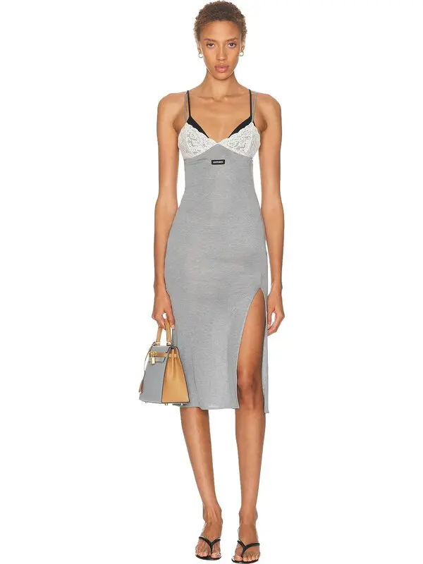 Miu Miu Lace Jersey Midi Dress - Grigio